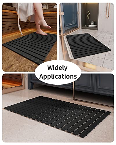 Shower-Mat Non Slip, PADOOR Heavy Duty Bathtub-Mat Curlable Quick Drain Sturdy Bath Tub Mat Without Suction Cups for Indoor Outdoor Use 17x26 Inch Black