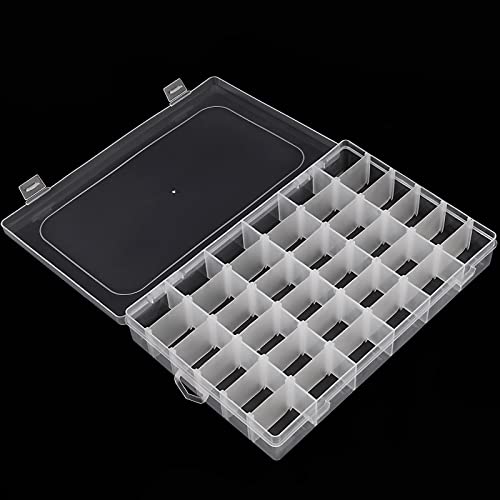 MOUYAT 6 Pack 36 Grids Clear Plastic Organizer Boxes, Adjustable Plastic Craft Jewerly Organizer Storage Boxes with Compartments, Bead Storage Containers for Jewelry Art DIY Crafts Small Parts