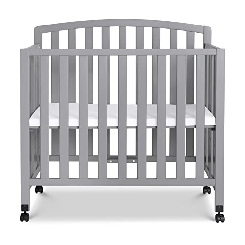 DaVinci Dylan Folding Portable 3-in-1 Convertible Mini Crib and Twin Bed in Grey, Greenguard Gold Certified