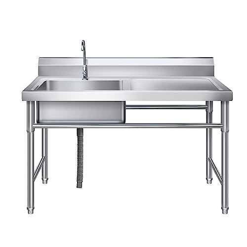 ZXLBTNB Freestanding Single Bowl Sink Kitchen Sink 201 Stainless Steel Commercial Sink with Faucet for Restaurant Kitchen Laundry Room Garage Indoor Outdoor 100 * 50 * 80cm leftslot