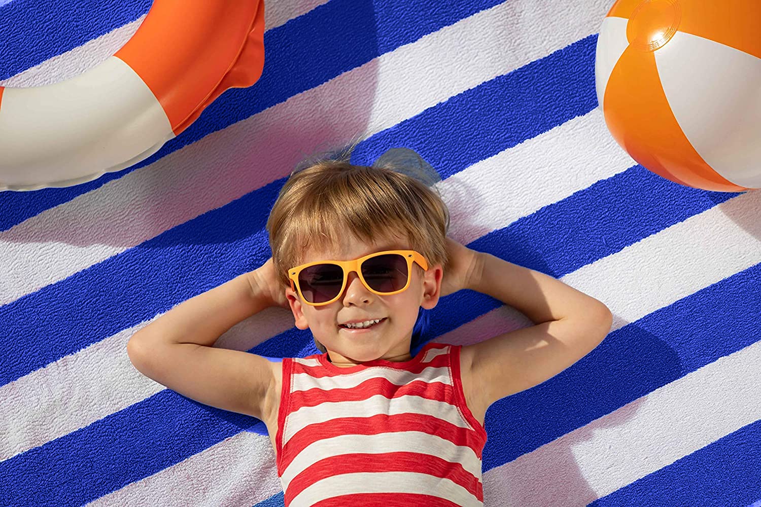 DAN RIVER 100% Cotton Beach Towels Set Pack of 4, Quick Dry Ultra Soft & Highly Absorbent 30”x60” Oversized Cabana Striped Pool Towels for Bathroom, Home, Hotel and Shore| 500 GSM| Blue Striped
