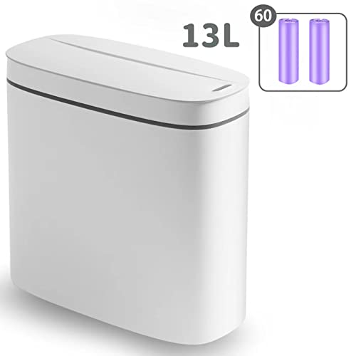 Smart Touchless Bathroom Trash Can with Lid, 3.4 Gallon Volume Automatic Motion Sensor Rubbish Can Waterproof Electric WasteBasket, Narrow Garbage Can for Kitchen/Bedroom/Bathroom/Living Room/Office