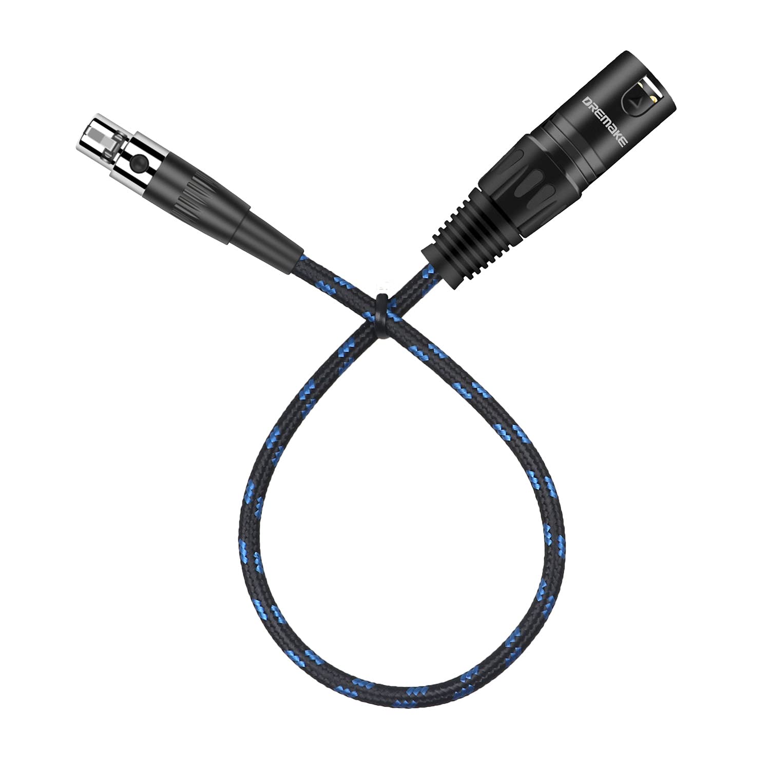 DREMAKE Mini-XLR 3-Pin Female to 3-Pin XLR Male Adapter Audio Cable, 1 Feet Regular XLR to Mini-XLR Microphone Converter Cable for Camera, Headphone, Power Amplifier, Console - Black Blue Tweed