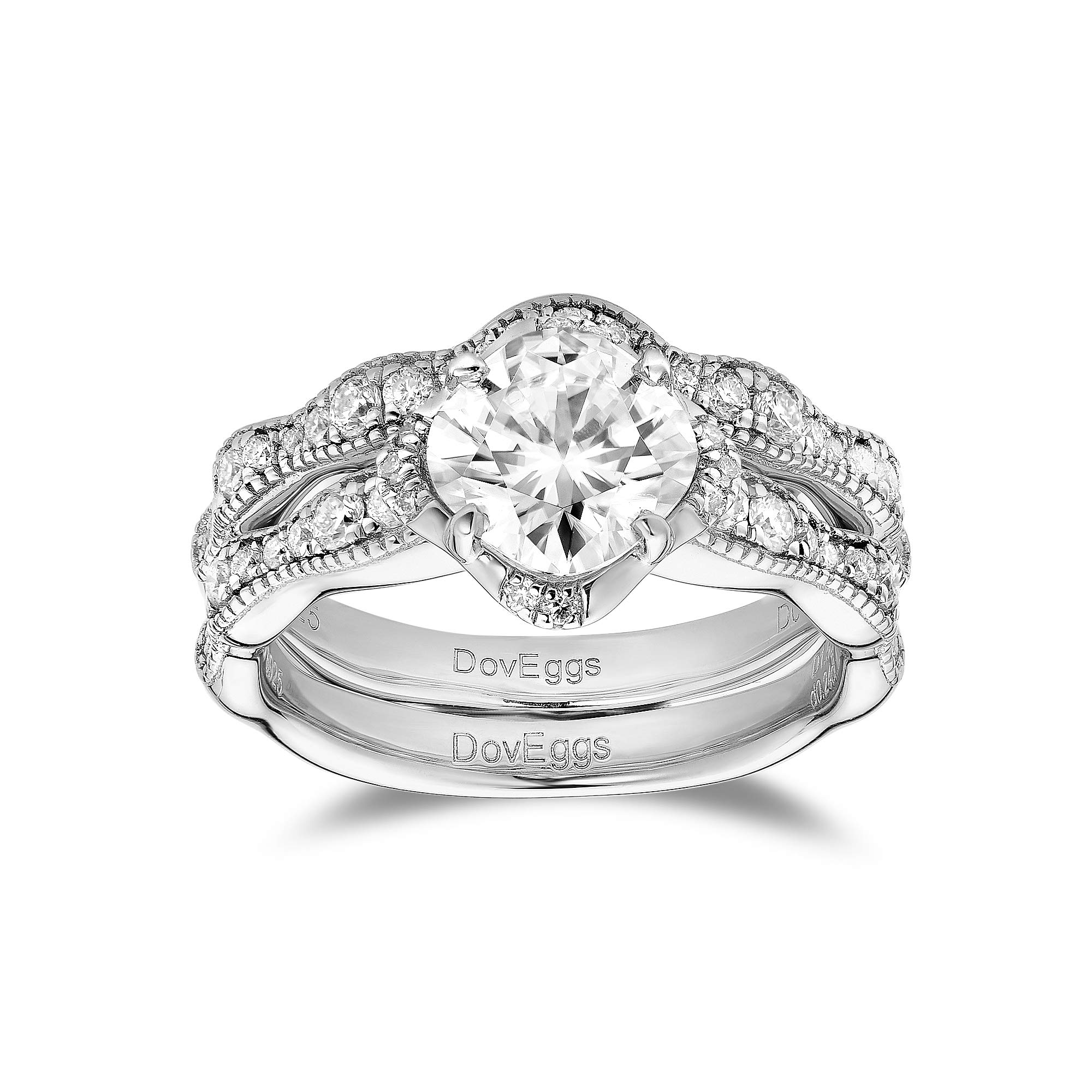DovEggs Moissanite Wedding Band for Women 14K Gold QUALITY Silver 0.45CTW 1.8mm GHI Moissanite Lab Created Diamond Half Eternity Wedding Band with Band 2.4mm Width(7.5)