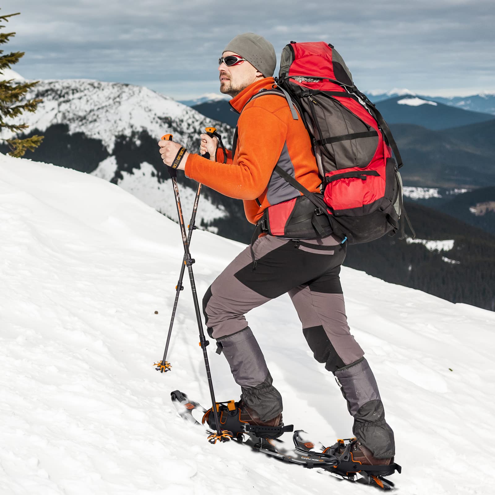 G2 30 Inches Light Weight Snowshoes for Women Men Youth, Set with Trekking Poles, Carrying Bag, Snow Baskets, Special EVA Padded One-Pull Binding, Heel Lift, Toe Box, Orange
