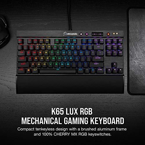 Corsair K65 LUX RGB Compact Mechanical Keyboard - USB Passthrough & Media Controls - Linear & Quiet - Cherry MX Red - RGB LED Backlit
