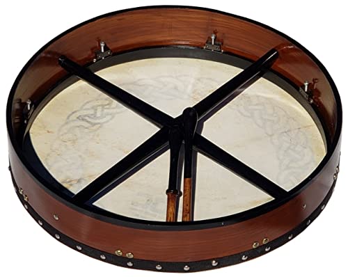 DEURA ROSEWOOD Celtic Circle Design On the Skin Head INSIDE TUNABLE BODHRAN DRUM Irish Celtic 18" Inch Key CASE and Tipper Included