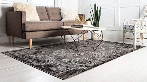 Unique Loom Outdoor Botanical Collection Area Rug - Manchester (9' x 12' 2" Rectangle, Light Gray/ Black)