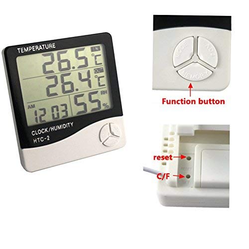 YCDC Digital LCD Temperature Humidity Hygrometer 1.5m Probe Cord, HTC-2 Big Display, More Accurate, Greenhouse Room Indoor Thermometer Monitor,Clock Beep, Fish Tank Temperature Controlling