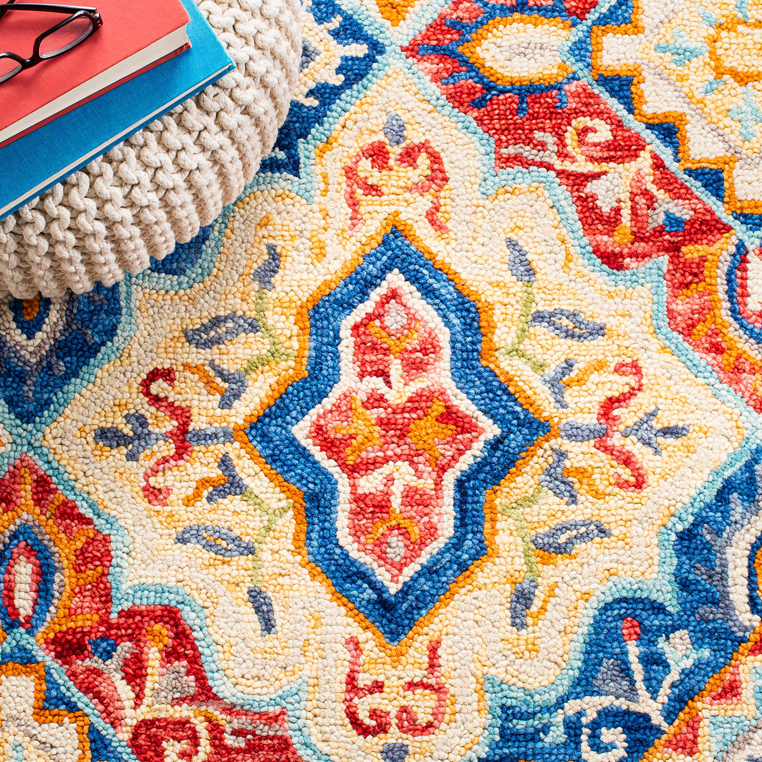 SAFAVIEH Aspen Collection Area Rug - 9' x 12', Blue & Rust, Handmade Boho Wool, Ideal for High Traffic Areas in Living Room, Bedroom (APN526M)