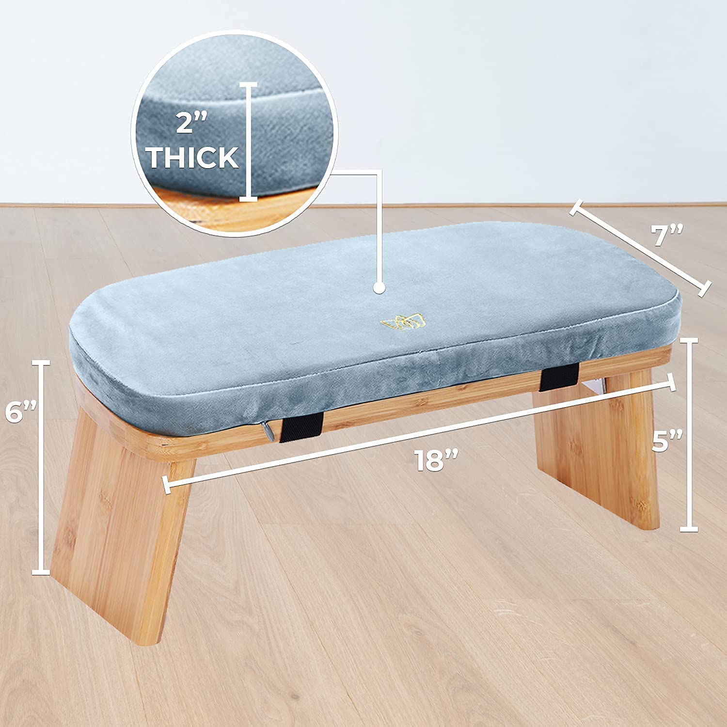 Florensi Zabuton Meditation Mat & Meditation Bench Bundle - Premium Velvet Floor Pillow with Bamboo Foldable Meditation Stool, Floor Cushion and Prayer Kneeler, Best Support for Sitting & Kneeling