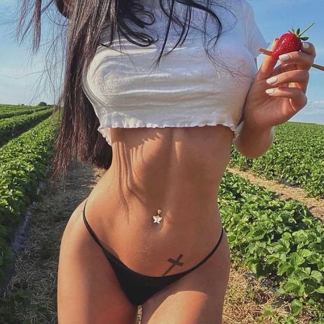DRESBE Crystal Belly Button Ring Gold Body Chains Butterfly Piercing Navel Ring Boho Body Jewelry Accessories for Women and Girls BC129
