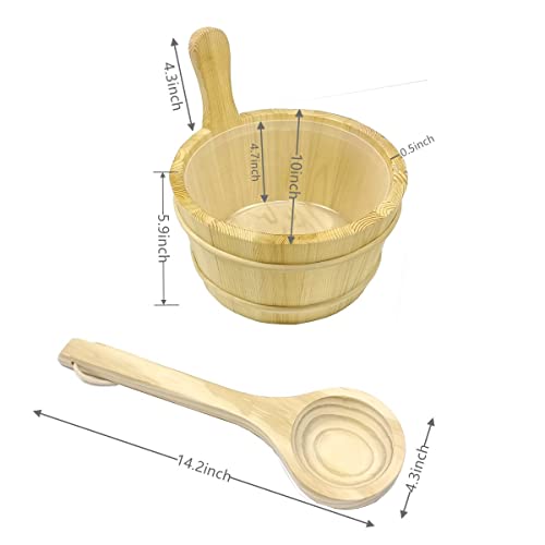 HJJKKH Sauna Bucket Ladle Set-Sauna Accessories with Handmade Wooden Bucket Ladle Plastic Liner Wood Handle for Sauna Steam Room