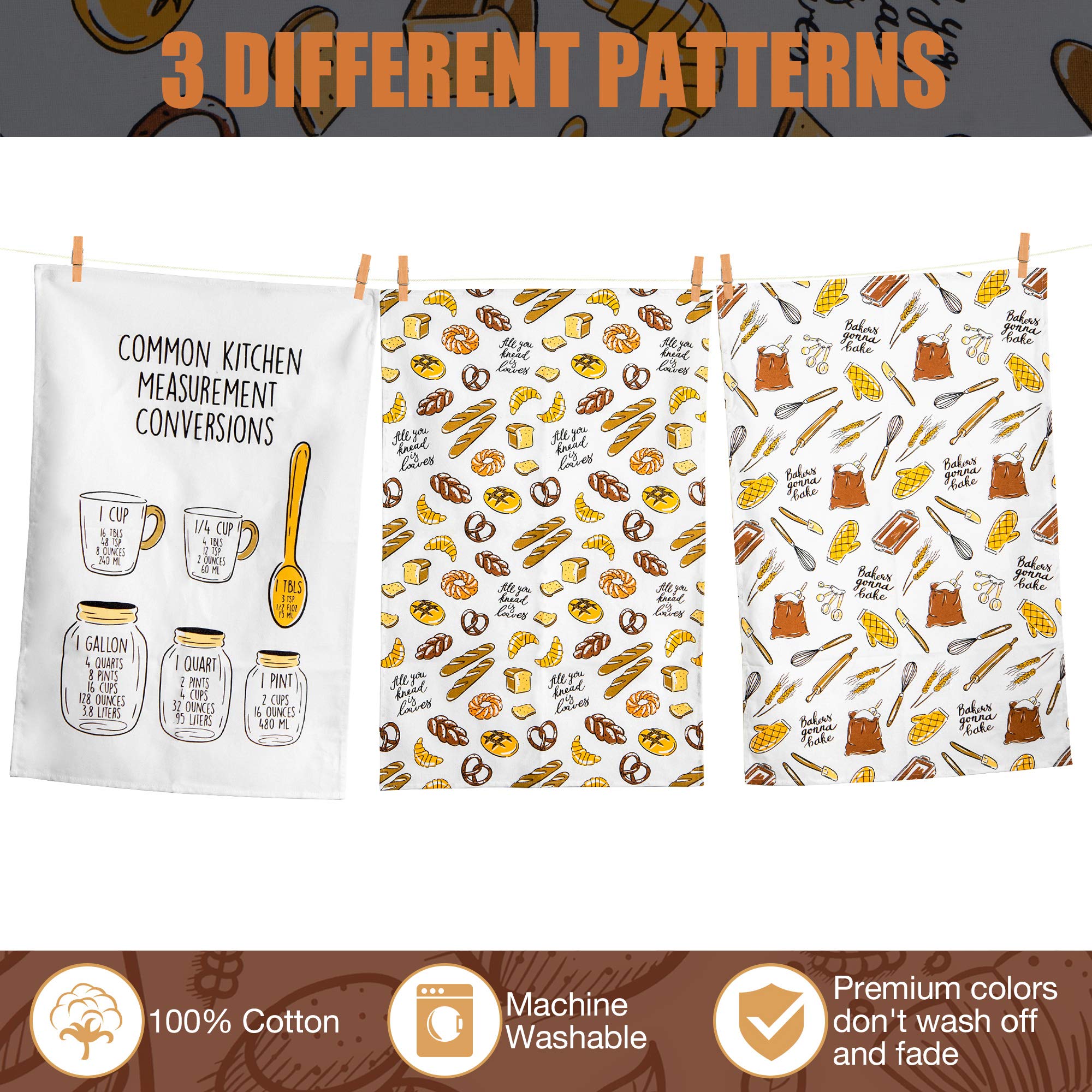 Flour Sack Tea Towels for Kitchen & Pantry, Oversized 20x30 inch with Conversion, Bread & Baking Tools, Cute Dish Towels, 100 Percent Cotton Kitchen Towel Set, Ideal Housewarming Gift New Home