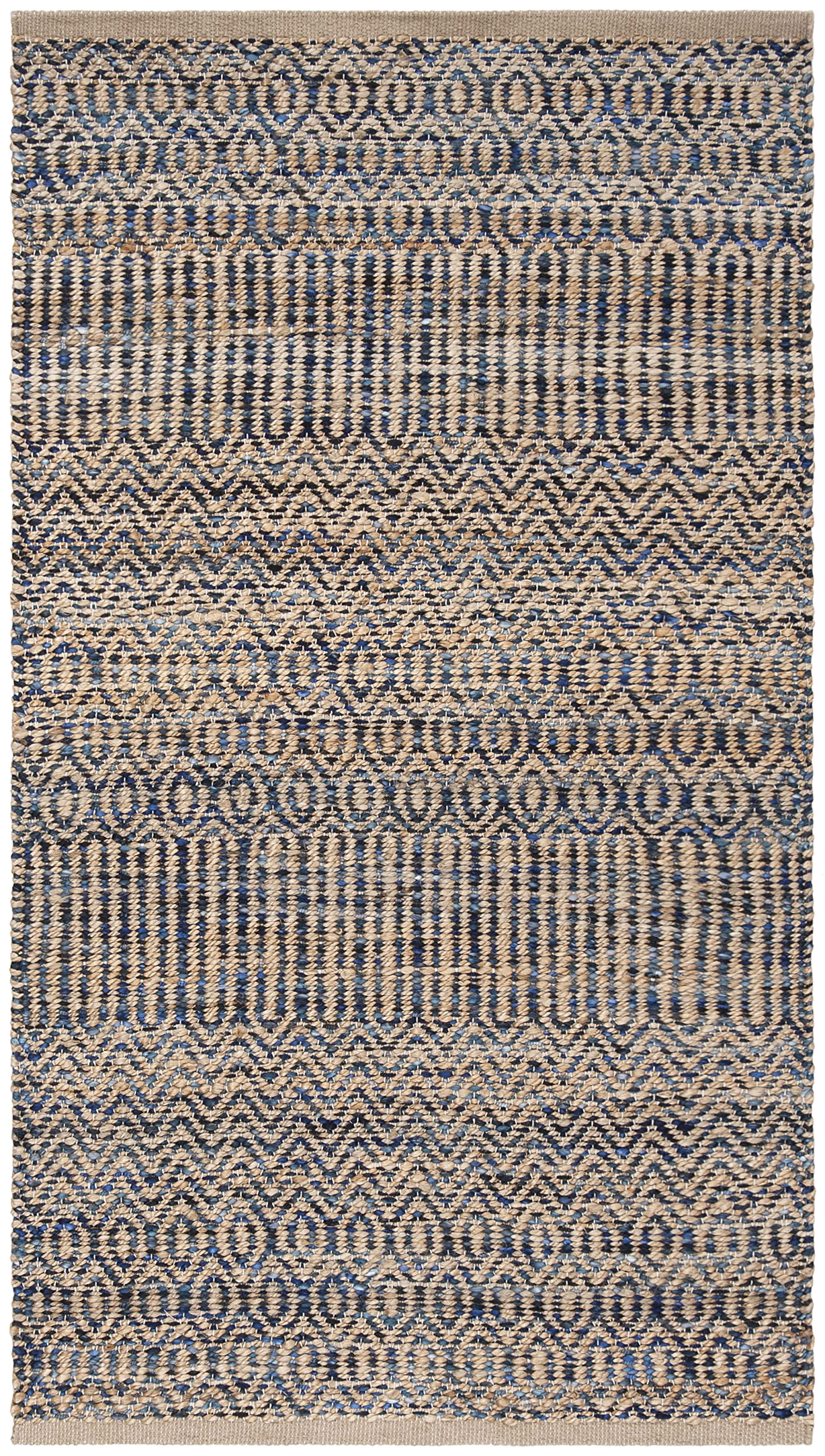 SAFAVIEH Cape Cod Collection Accent Rug - 3' x 5', Navy & Natural, Handmade Boho Braided Jute, Ideal for High Traffic Areas in Entryway, Living Room, Bedroom (CAP309N)