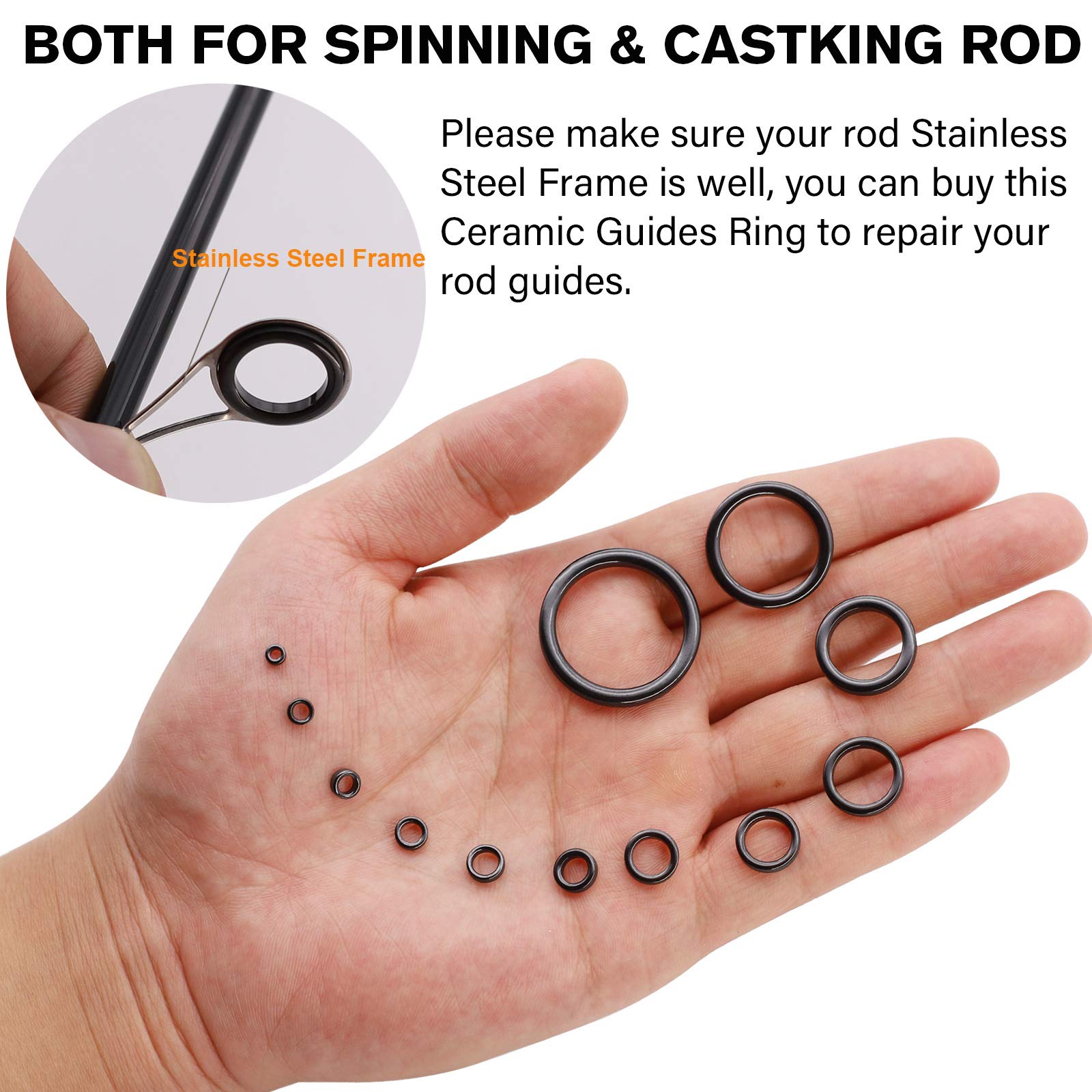 Dovesun Fishing Rod Repair Kit 60PCS Fishing Rod Guide Repair Kit Rod Ceramic Guides Ring 12 Mixed Sizes 60PCS