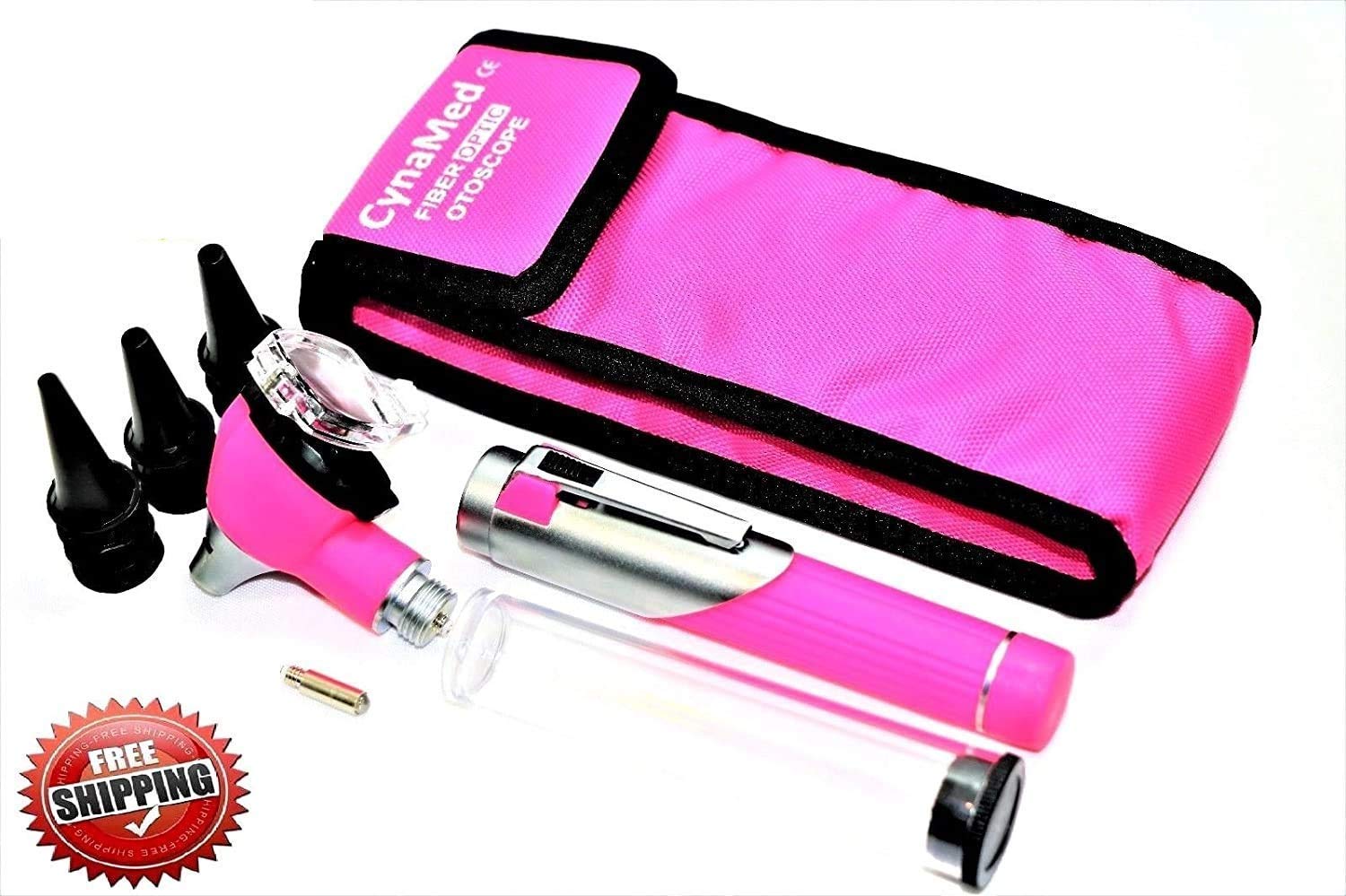 Premium Student Home Use Led Bright Light Ent Diagnostic Otoscope Pocket Size Pink Plus 1 Extra Replacement Bulb Plus 10 Specula Cynamed