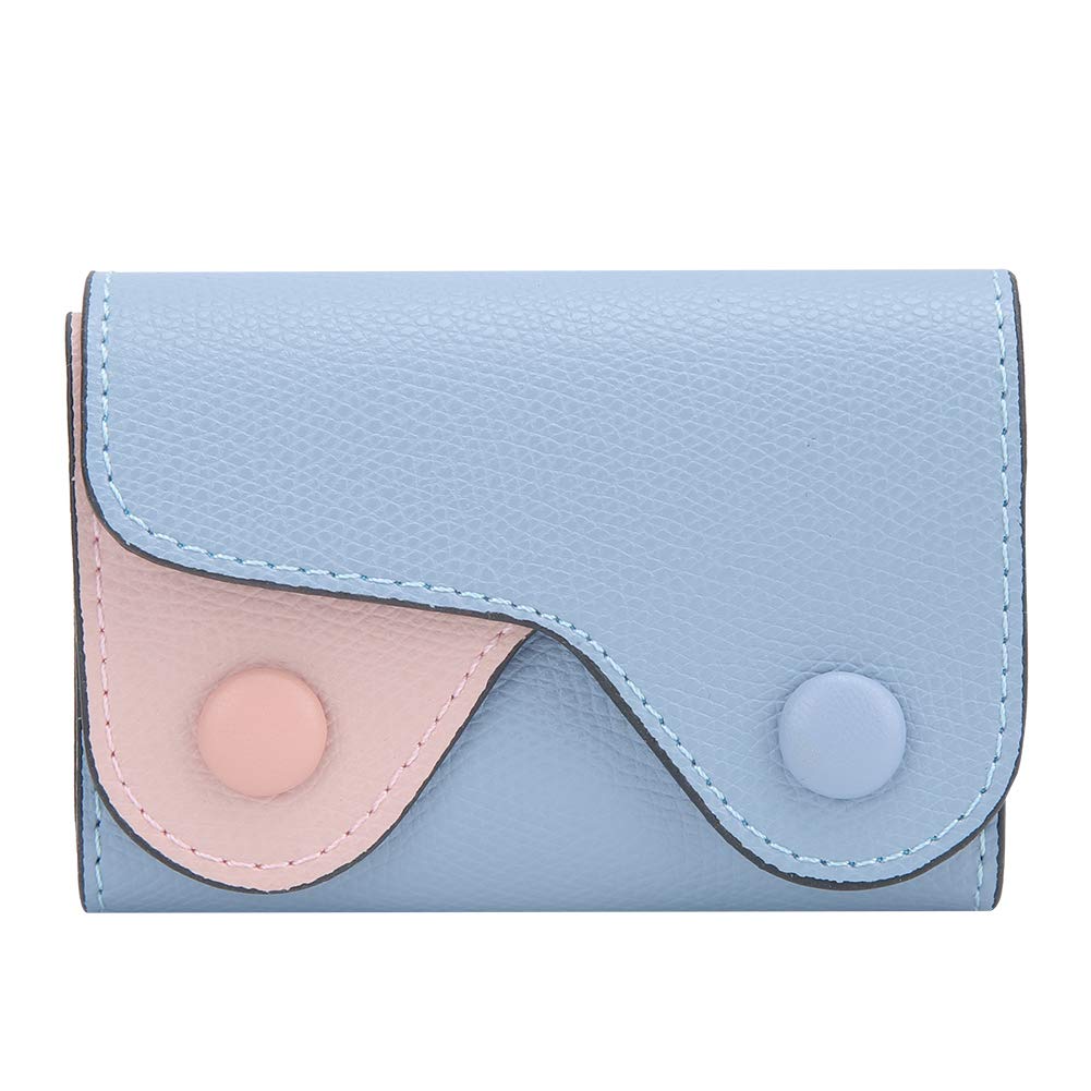 Ymiko Anti-Theft Card Bag Mini Credit Card Holder Portable Wallet Cartoon Cute Pattern PU Leather Change Pocket Purse for Women Men (Light Blue)