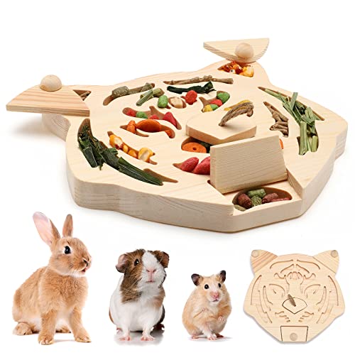 Sieral Wooden Enrichment Foraging Toy for Small Pet 7.7''x 7.1'' Interactive Hide Treats Puzzle Rabbit Toys Small Animal Toys Mental Stimulation Toys for Guinea Pig Hamster Bunny Rat Chinchilla