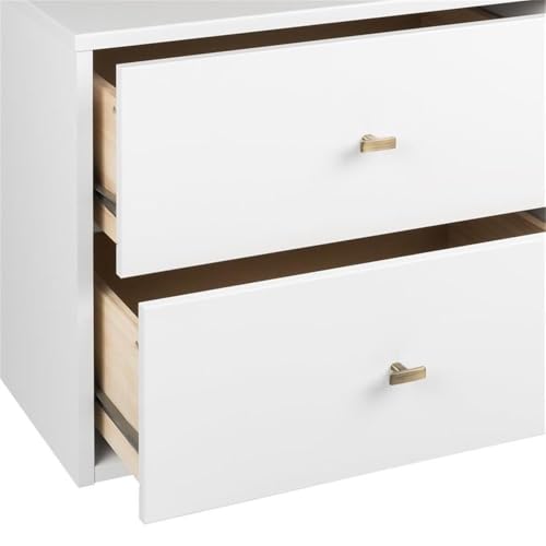 Prepac 4-Drawer Floating Dresser for Bedroom, Modern Dresser Chest of Drawers with Brushed Brass Knobs 16" D x 42.25" W x 17.25" H, White, WDBW-1412-1