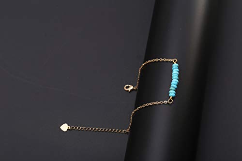 Dainty Turquoise Beads Bracelet 18k Gold Plated Chain Minimalist Jewelry for Women