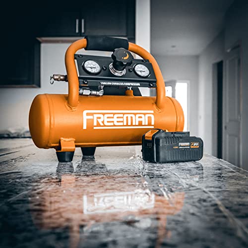 Freeman PE20V1GCK 20 Volt Cordless 1 Gallon 1/3 HP Portable Air Compressor Kit with Lithium-Ion Battery and Charger β 700 Shots per Charge