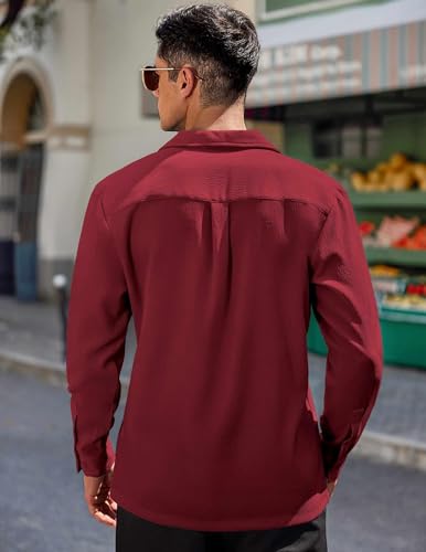 COOFANDY Casual Dress Shirts Men Untucked Button Down Shirts Beach Shirts Christmas Shirt Wine Red Large