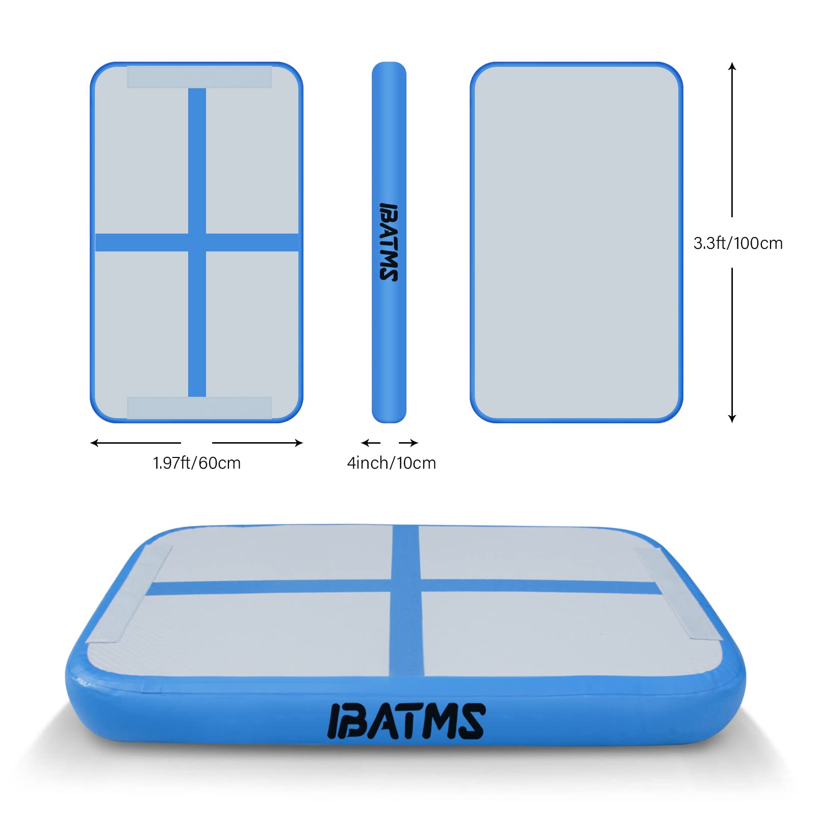 DAIRTRACK IBATMS 3.3ft Inflatable Gymnastics Air Tumbling Mat 8inches Thickness Air Mats for Home Use/Training/Cheerleading with Air Pump