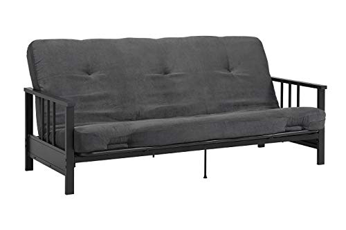 DHP Harlow Futon Set with Metal Bed Frame and 6" Mattress, Full, Gray