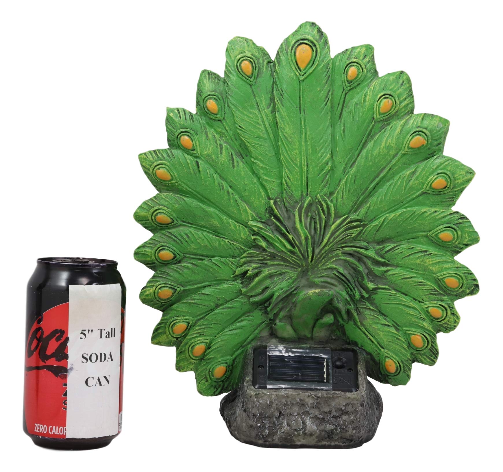 Ebros Decorative Iridescent Peacock With Beautiful Gold Gemstone Open Train Feathers Solar LED Night Light Statue 11.25" High Path Lighter Indoor Outdoor Shelf Tabletop Home Decor Wild Birds of Flight