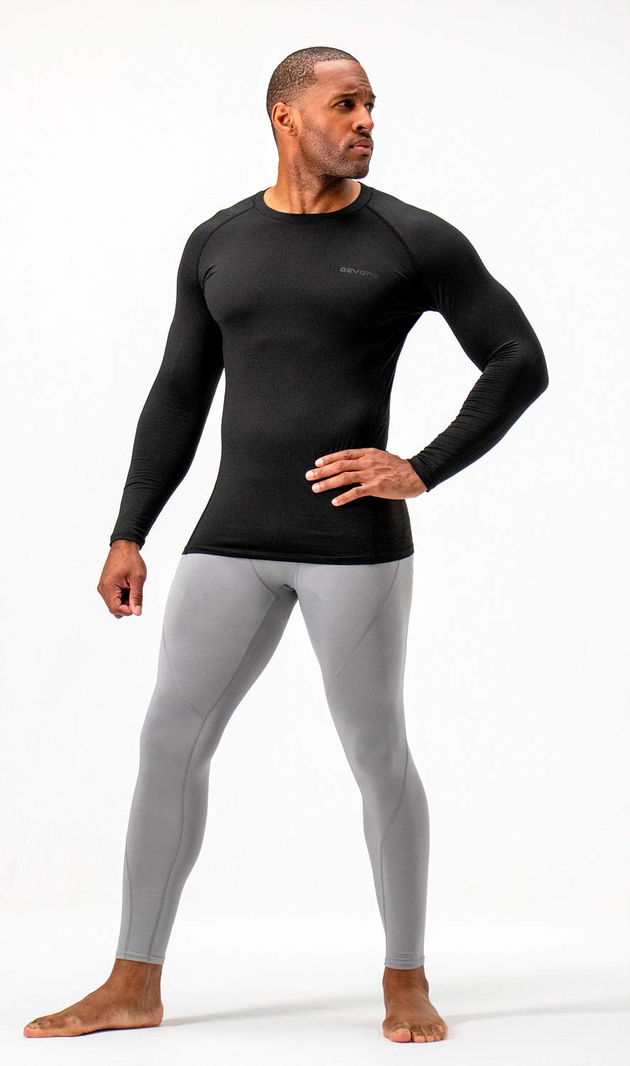 DEVOPS 2 Pack Men's Thermal Long Sleeve Compression Shirts (X-Large, Black/Charcoal)