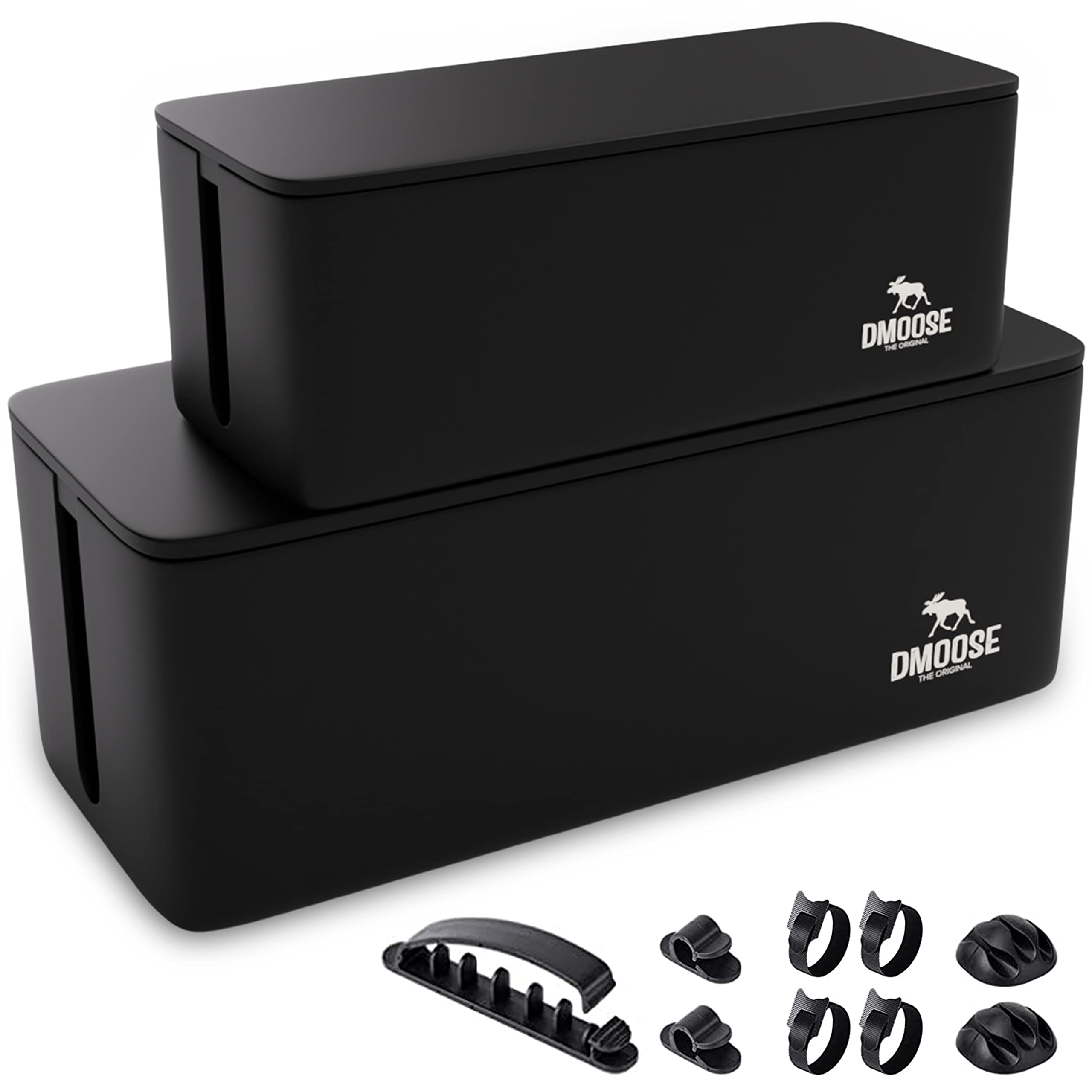 DMoose Large Cable Management Box - Cord Organizer Box to Hide Power Strips - Cable Organizer Box for Surge Protector - Safe ABS Material - 15.7" (L) x 6.1" (W) 5.3" (H) - XL (Flat Top)