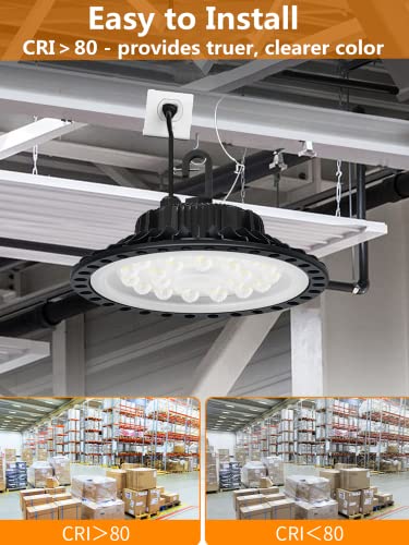 LED High Bay Light, 100W 12000LM UFO LED High Bay Lights with US Plug 5' Cable, 6500K Super Bright LED Shop Lights, IP65 Warehouse Light, Area Light Fixture Shop Light for Garage Warehouse Workshop