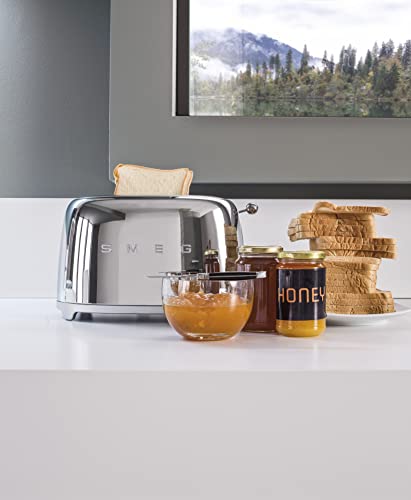 Smeg TSF01SSUS 50's Retro Style Aesthetic 2 Slice Toaster, Chrome