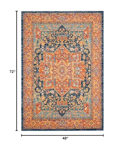 SAFAVIEH Evoke Collection 4' x 6' Blue/Orange EVK275C Oriental Medallion Distressed Non-Shedding Living Room Bedroom Accent Rug