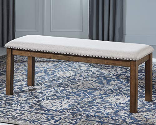 Signature Design by Ashley Moriville Farmhouse 36β x 30β Dining Extension Table, Seats up to 8, Brown & Moriville Casual Rustic Upholstered Dining Bench, Grey & Brown