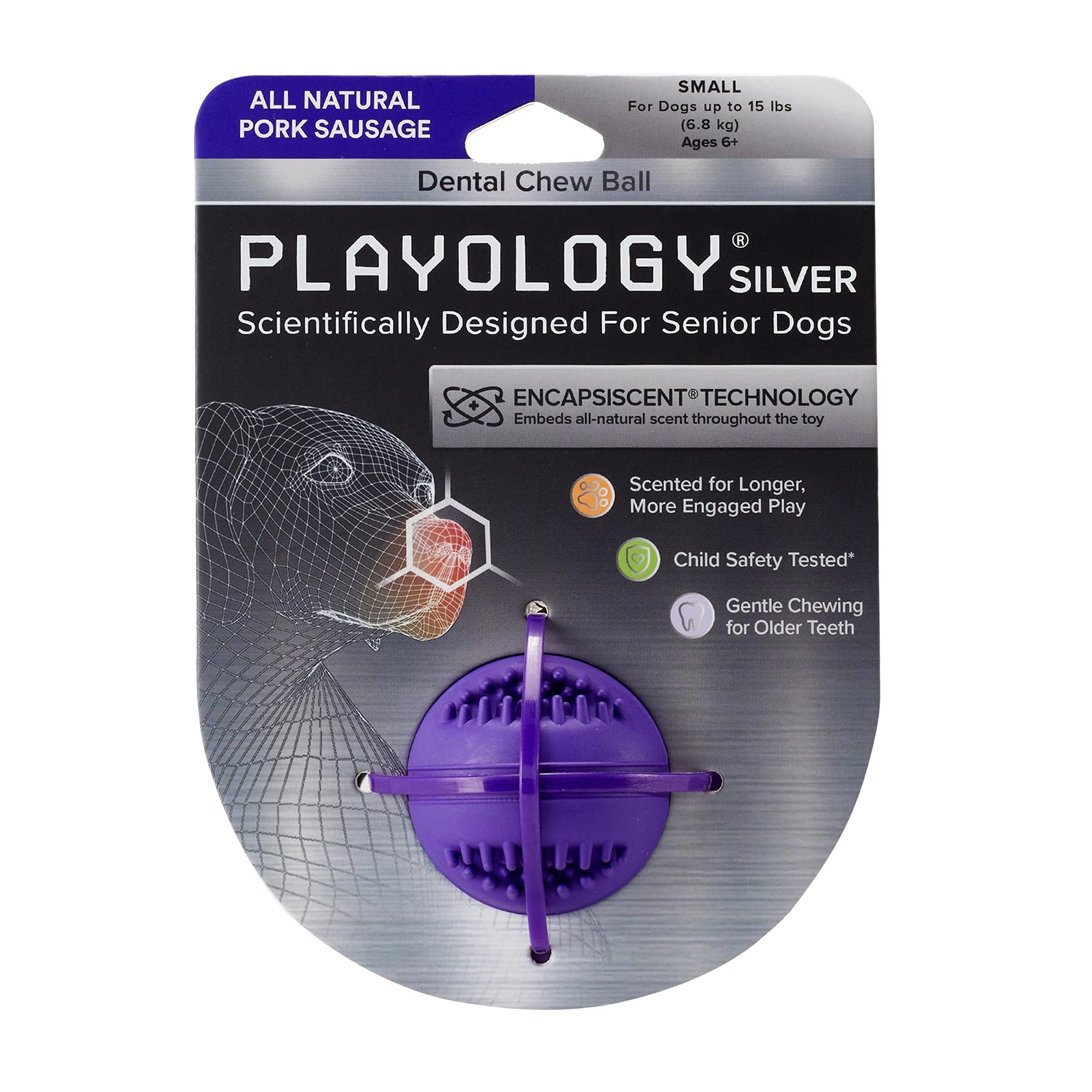 Playology Pork Sausage Scent Dental Chew Ball Dog Toy, Small
