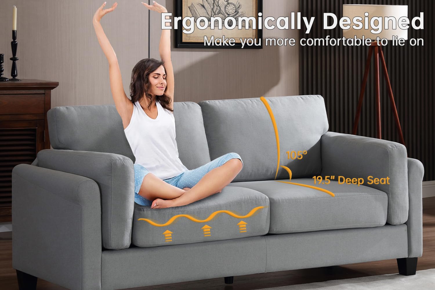 Morden Fort 79" W Sectional Sofa, Comfy 3 Seater Cloud Couch with Deep Seat, Removable Sofa Cushions and Solid Frame Modern Couches Home Sofa for Living Room Bedroom Apartment Lounge, Grey