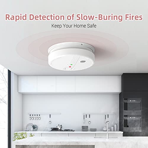 Smoke Detector, Hardwired Interconnected Smoke Detectors, Smoke Alarm with Replaceable 9V Battery, Interconnects Up to 12 Fire Alarms Smoke Detectors, Photoelectric Fire Alarm with Test/Silence Button