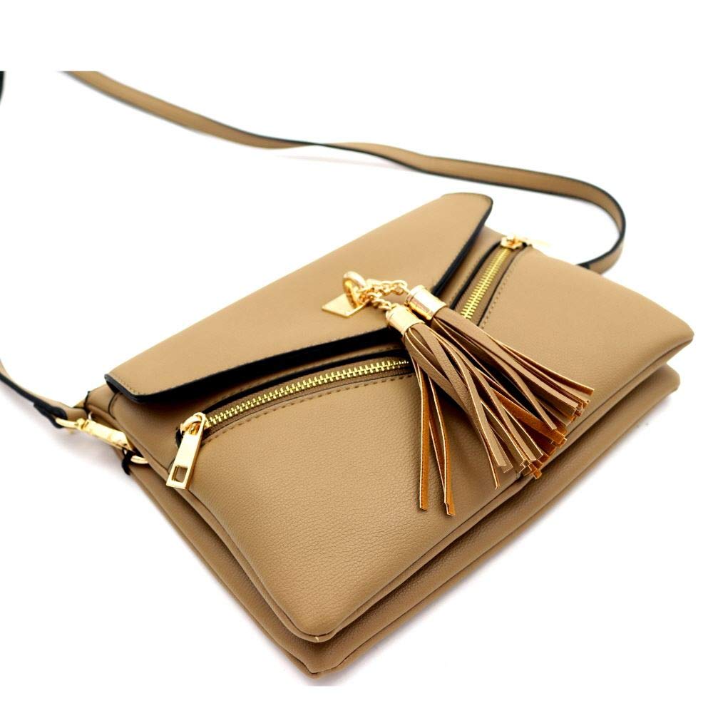 Trendeology Boho Tassel Vegan Leather Pocket Compartment Clutch Crossbody Messenger Bag