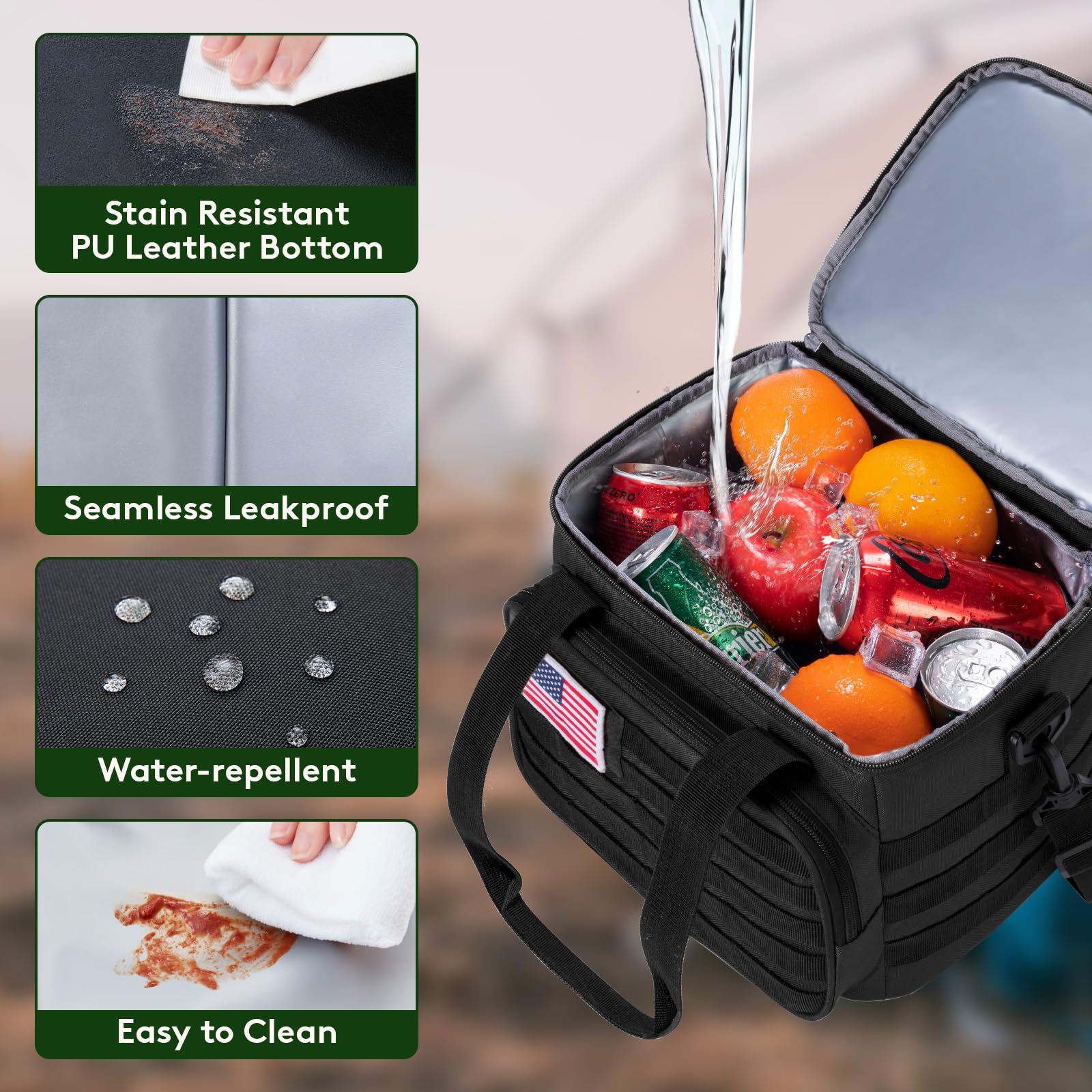 Lifewit Tactical Lunch Box for Men, Leakproof Insulated Large Lunch Cooler with MOLLE Webbing and Shoulder Straps, Heavy Duty Lunch Bag for Men Work Camping Picnic, 13L Black