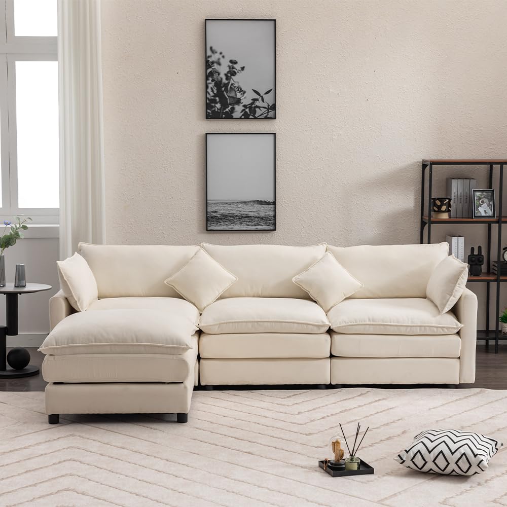 JUSTONE 108.66" L-Shaped Sectional Couches, Modular Sectional Sofas,Modern Luxury Sofa Couch with Ottoman,Comfort L Sofa Couch for Living Room,Office, Apartment(Orange)