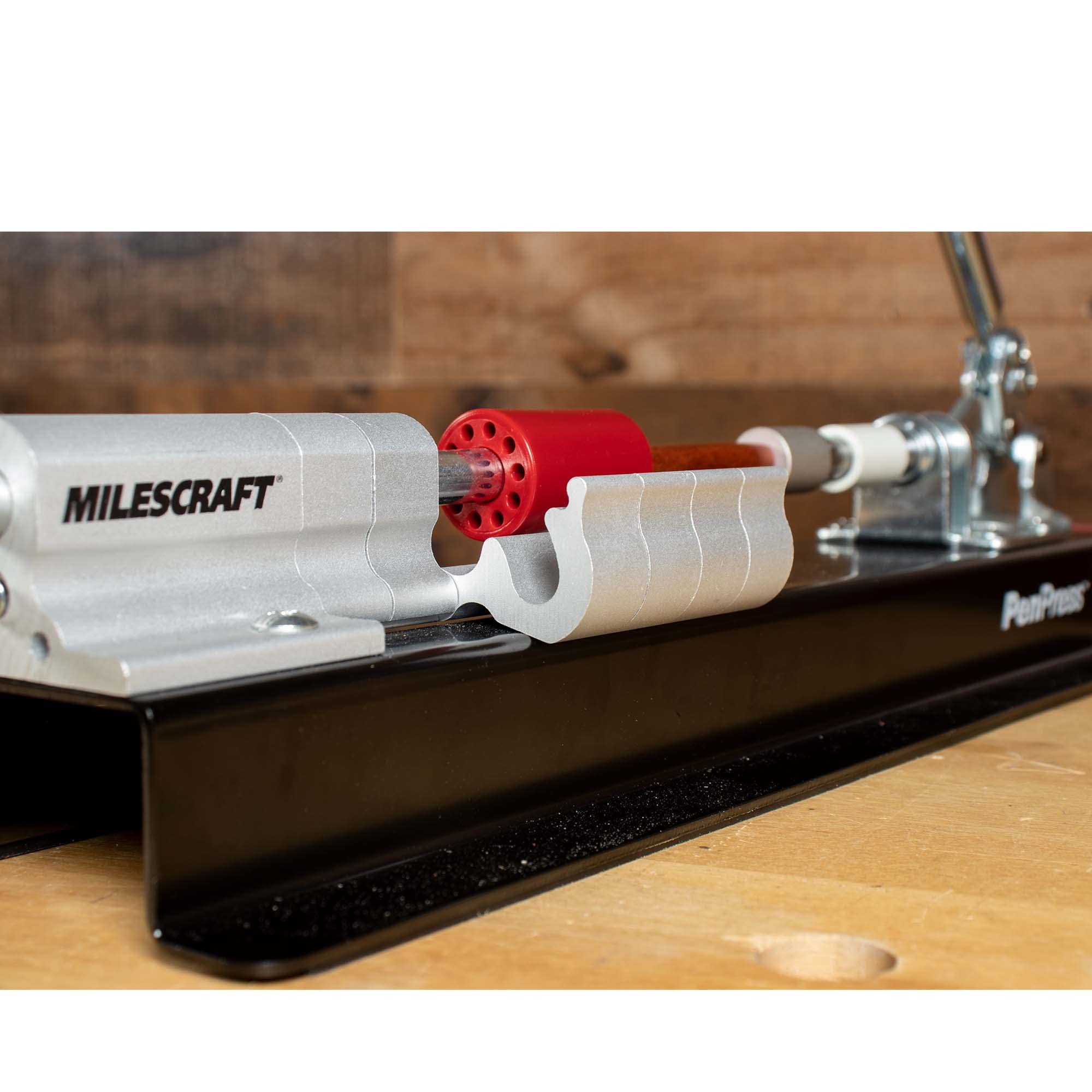 Milescraft 4701 Pen Press β Join Turned Pens & Projects β Advanced, Spring-Loaded Design Holds Workpiece in Place & Adjusts Size Quickly Using Six Quick-Flip Stop Settings. Includes Two Receiving Tips
