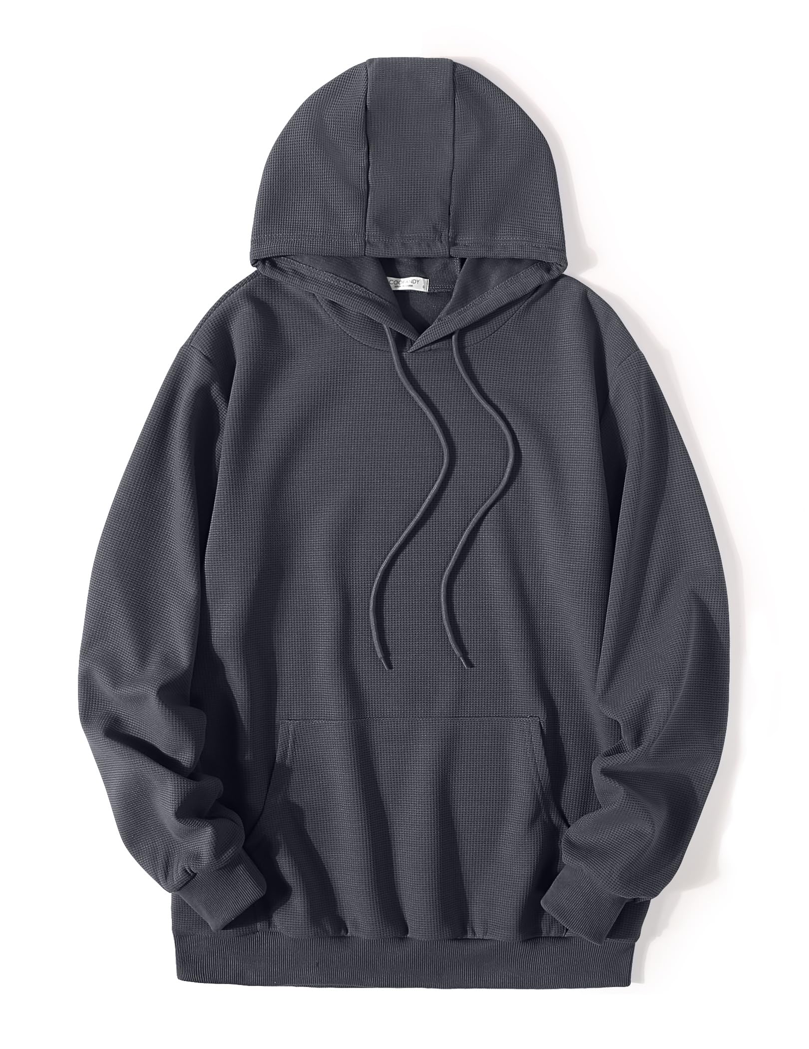 COOFANDY Men's Hooded Sweatshirts Long Sleeve Casual Pullover Hoodie Waffle Knit Sweatshirt with Pocket Dark Grey