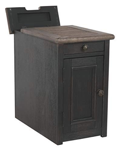 Signature Design by Ashley Tyler Creek Rustic Chair Side End Table with Pull-Out Tray & USB Ports, Brown
