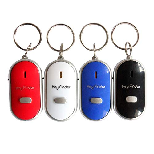 LED Whistle Key Finder Flashing Beeping Sound Control Alarm Anti-Lost Keyfinder Locator Tracker with Keyring(White)