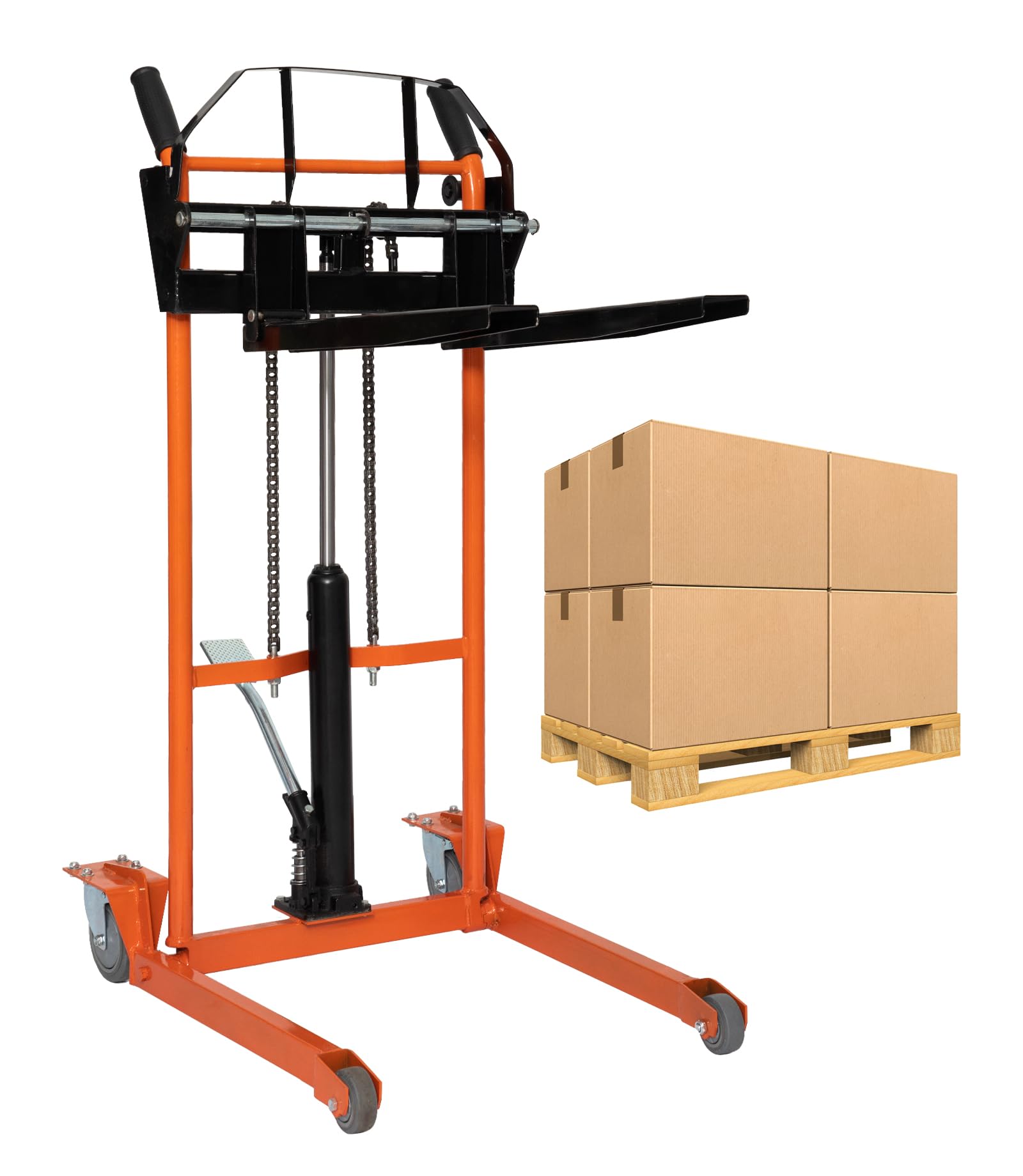 Landrol Material Lift Winch Stacker, Heavy Duty Pallet Truck Dolly, Rolling Manual Lift Table, Adjustable Fork Lift with Wheels for Factory, Warehouse, Garage