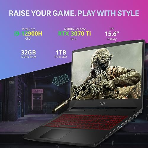 MSI Katana GF66 15.6β FHD Gaming Laptop, Intel Core i9-12900H, NVIDIA GeForce RTX 3070Ti, 32GB DDR5 RAM, 1TB PCle SSD, Backlit Keyboard, Nahimic Audio, WiFi 6, Black, Win 11 Pro, 32GB USB Card
