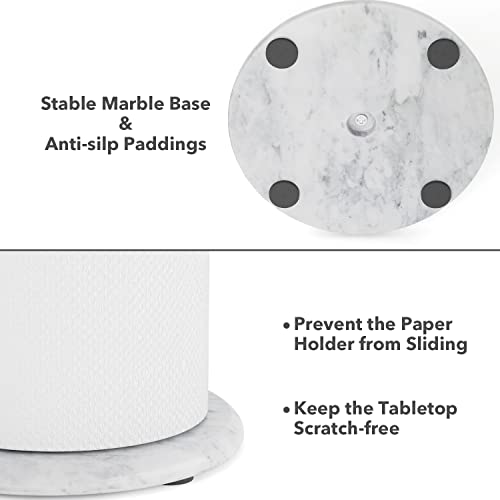 Susswiff Paper Towel Holder Countertop with Natural Marble Base, Kitchen Roll Holder, Standing Paper Towel Dispenser for Standard or Jumbo-Sized Rolls, Matte Black