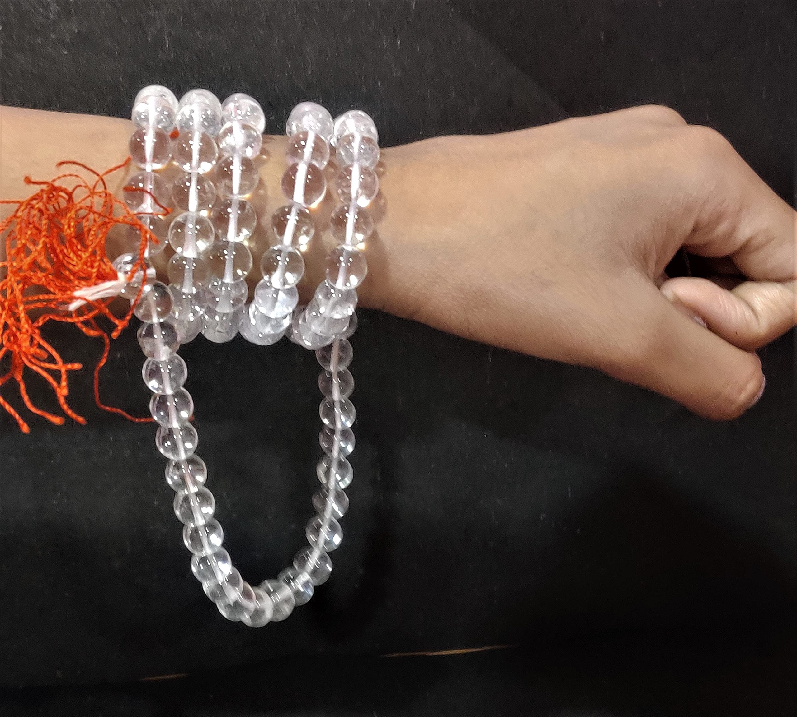 DHYANARSH Natural & Laboratory Tested Certified Original Sphatik/Crystal Agate Mala/Necklace (108+1 Beads) Healing Gemstone Necklace Mala for Unisex